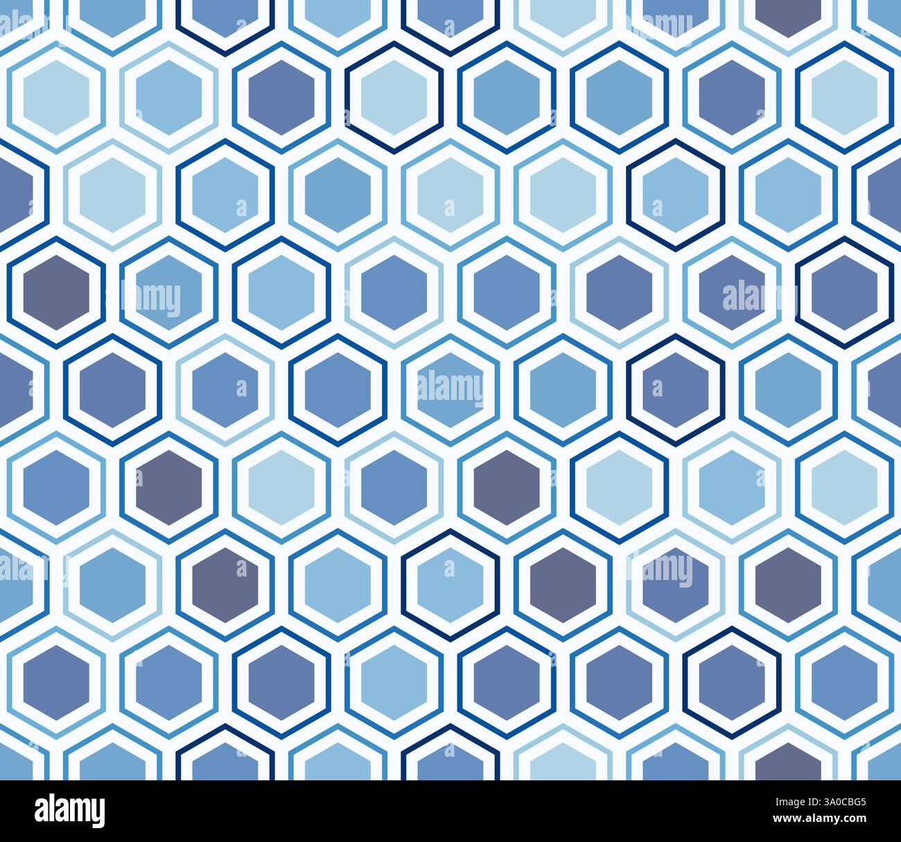 Geometric shapes background. Hexagon mosaic background with inner solid cells. Blue color tones ...