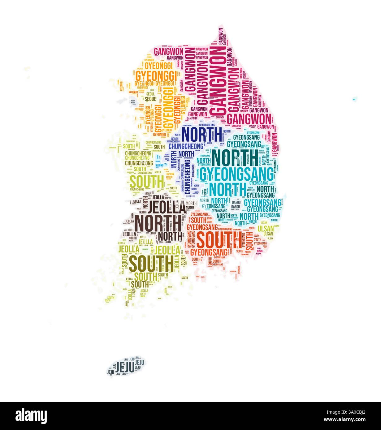 Republic of Korea region word cloud. Country shape design. Republic of ...