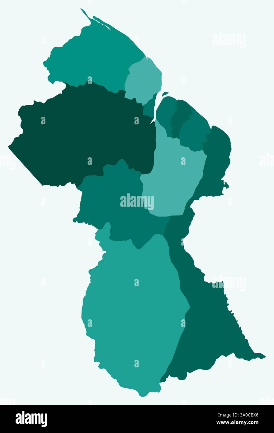 Map of Guyana with regions. Just a simple country border map with ...