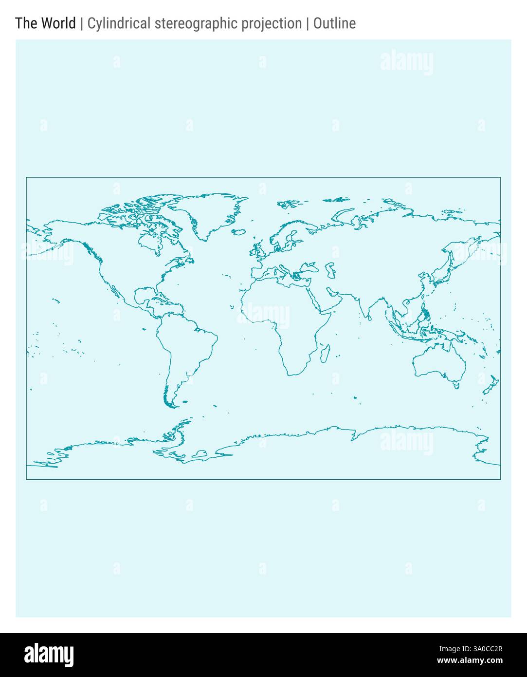 World Map. Cylindrical stereographic projection. Outline style. High ...