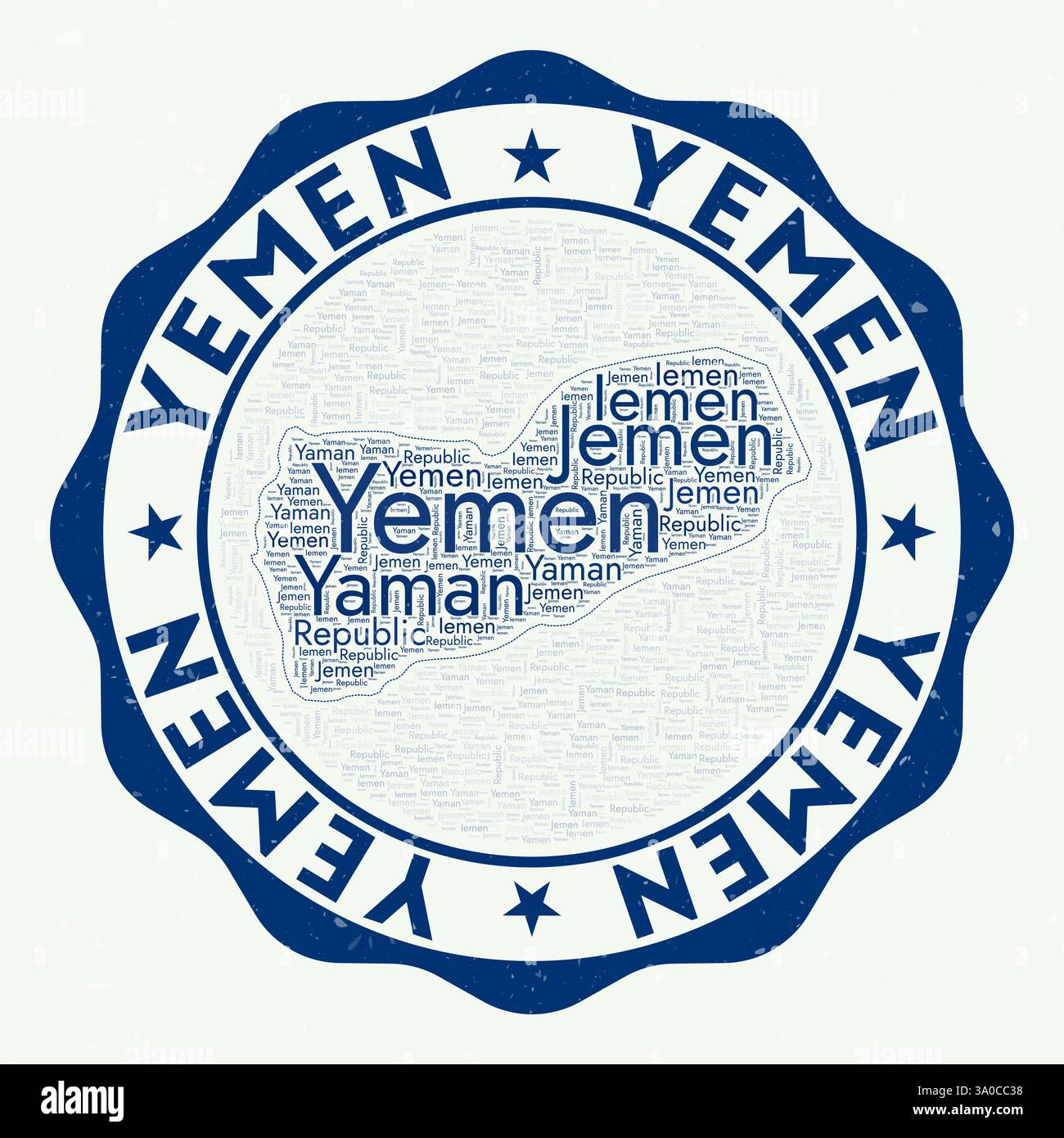 Yemen logo. Amazing country badge with word cloud in shape of Yemen ...