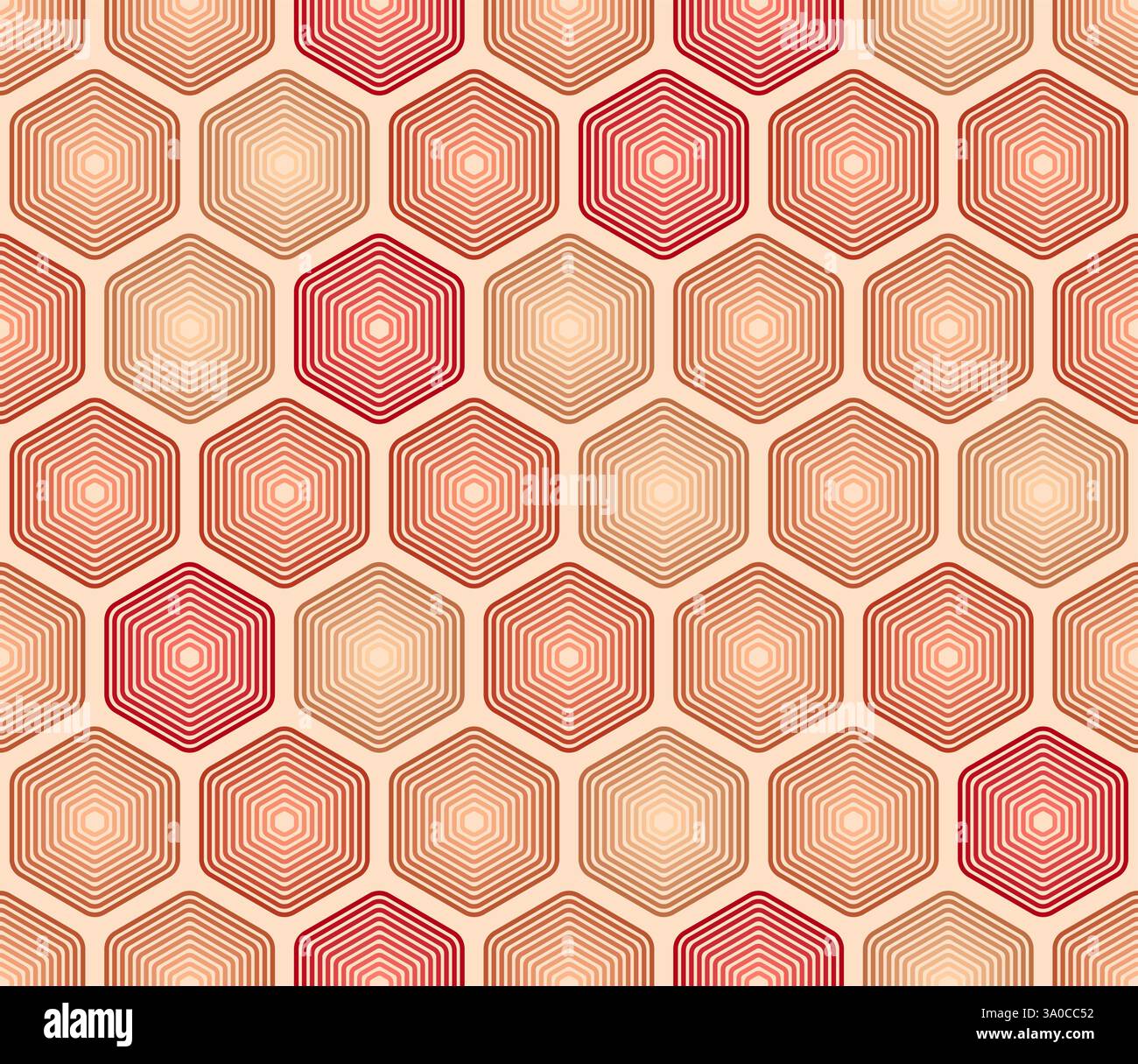 Seamless geometric pattern. Orange color tones gradients. Rounded stacked hexagons mosaic ...
