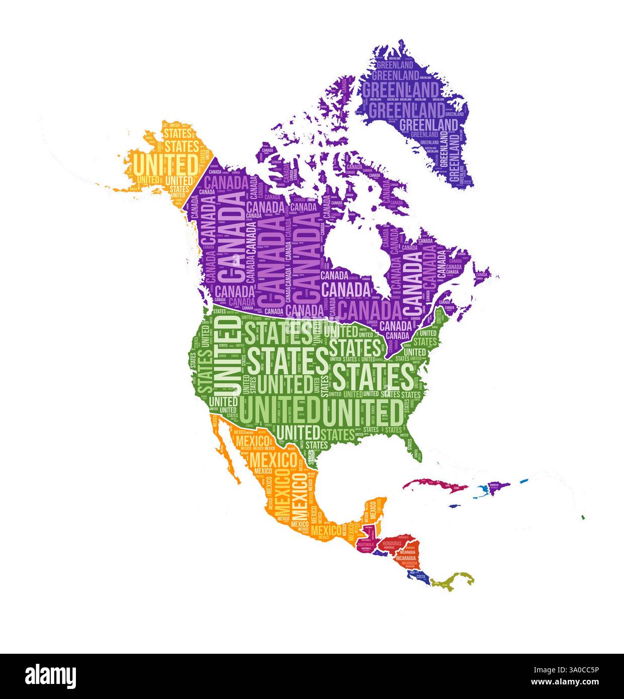 North America shape. Continent word cloud with country division. North ...