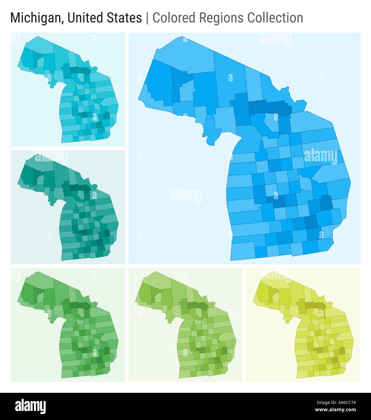 Michigan, United States. Map collection. State shape. Colored counties ...