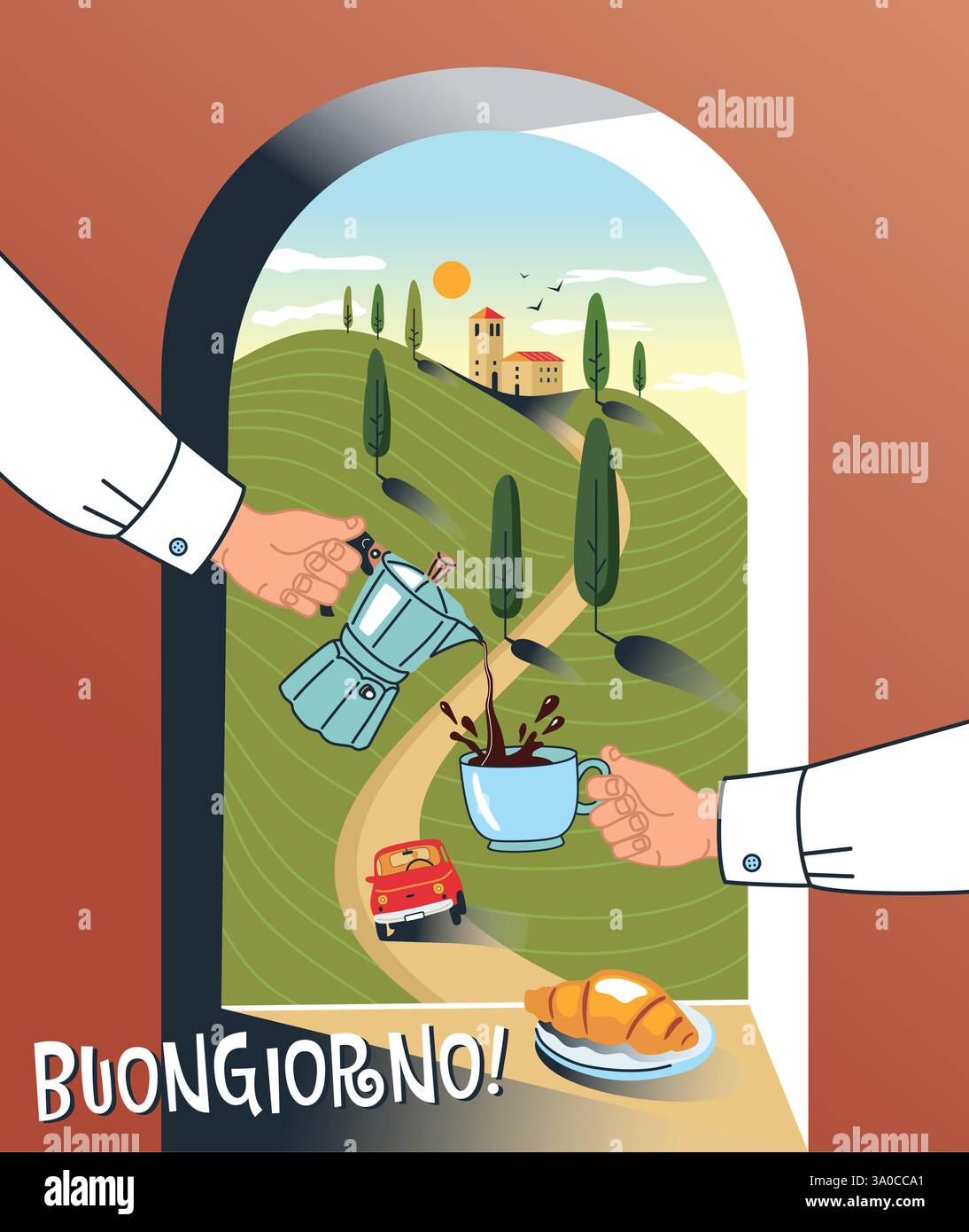 Vector illustration in cartoon style with people pouring coffee for ...