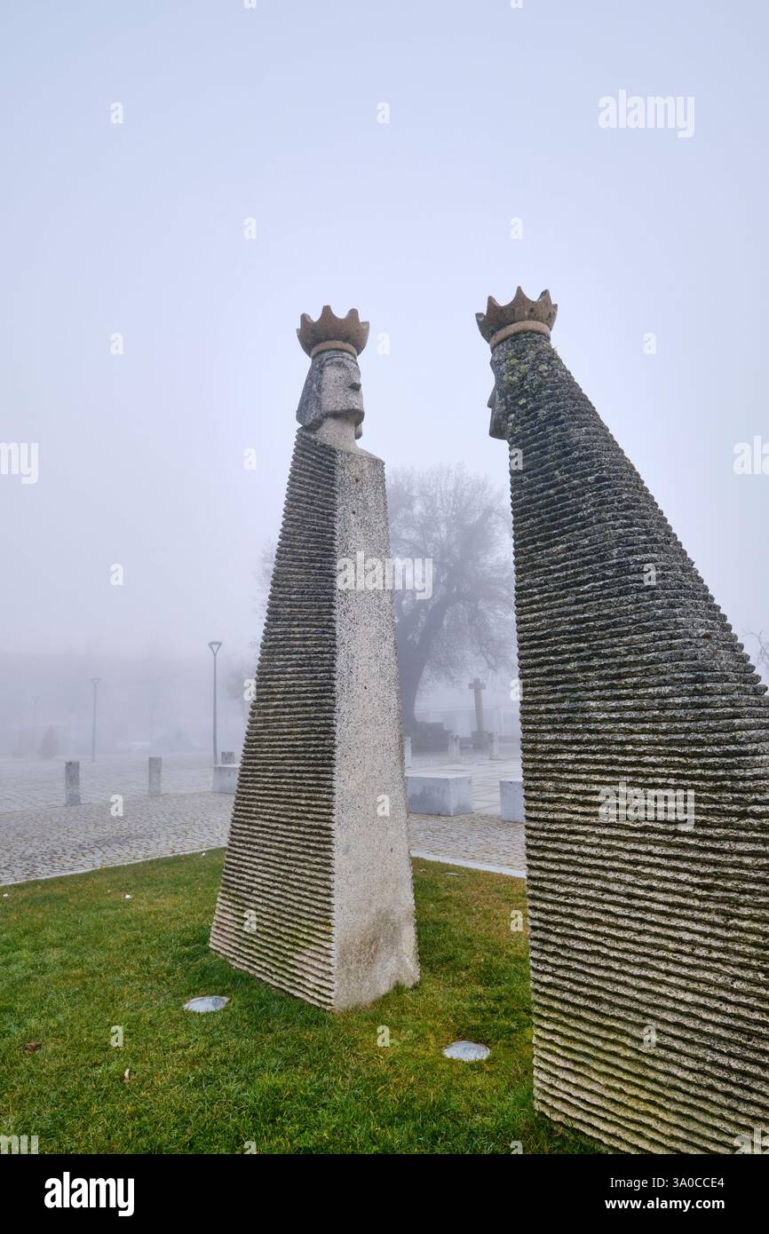 A sculture representing the royal wedding of King Dom Dinis with the ...