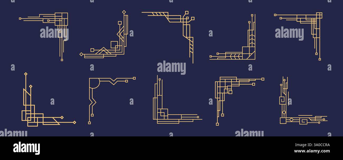 Art Deco Line Gold Corners Frames Borders Set Stock Vector Image & Art ...