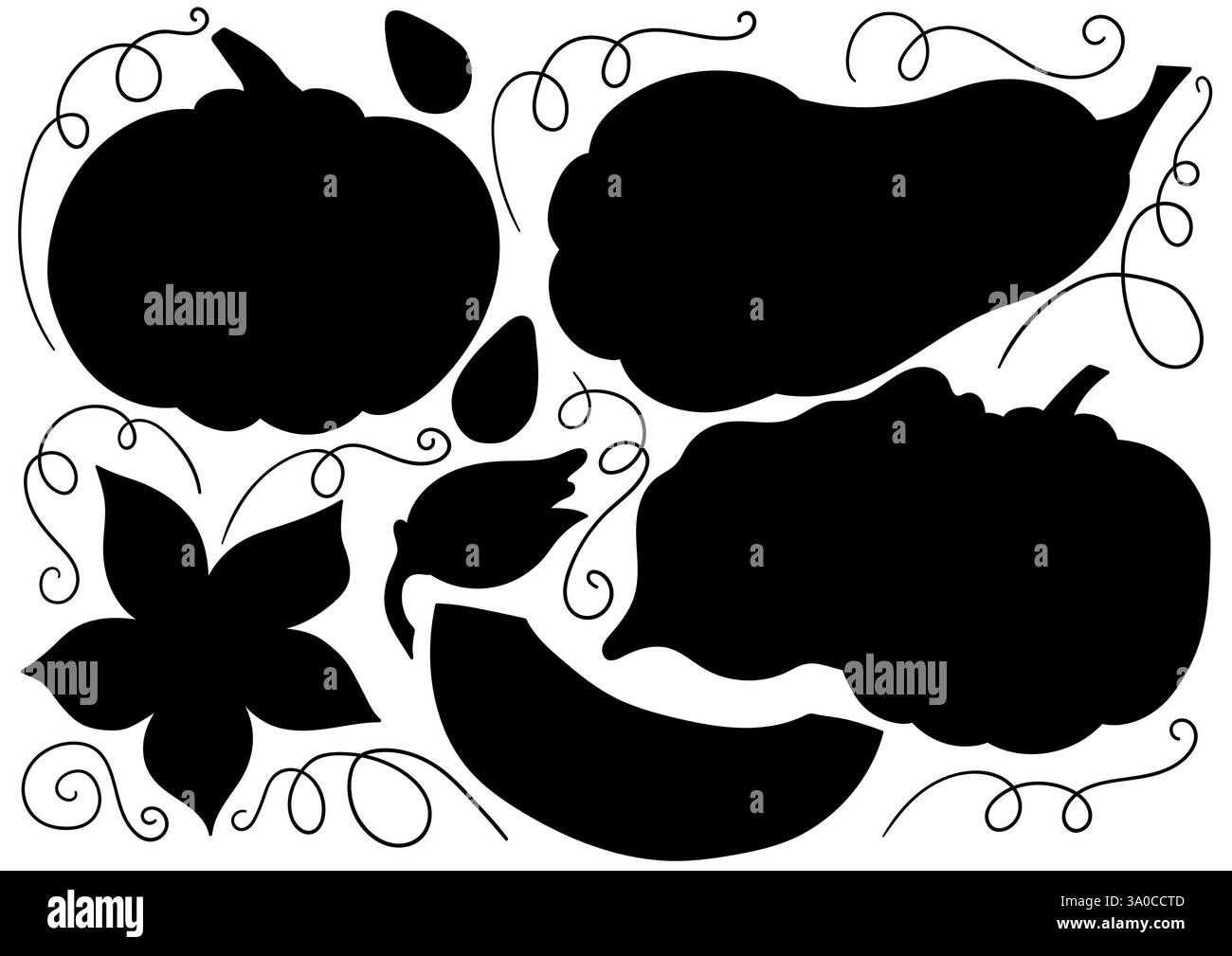 Pumpkin. Set of silhouettes in hand draw style. Design for riddles ...