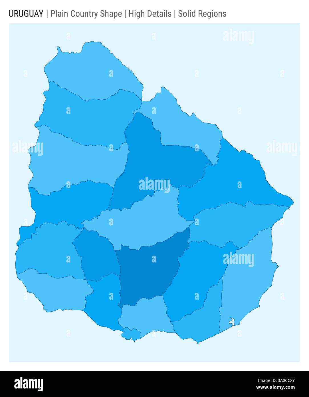 Uruguay plain country map. High details. Solid regions style. Shape of ...