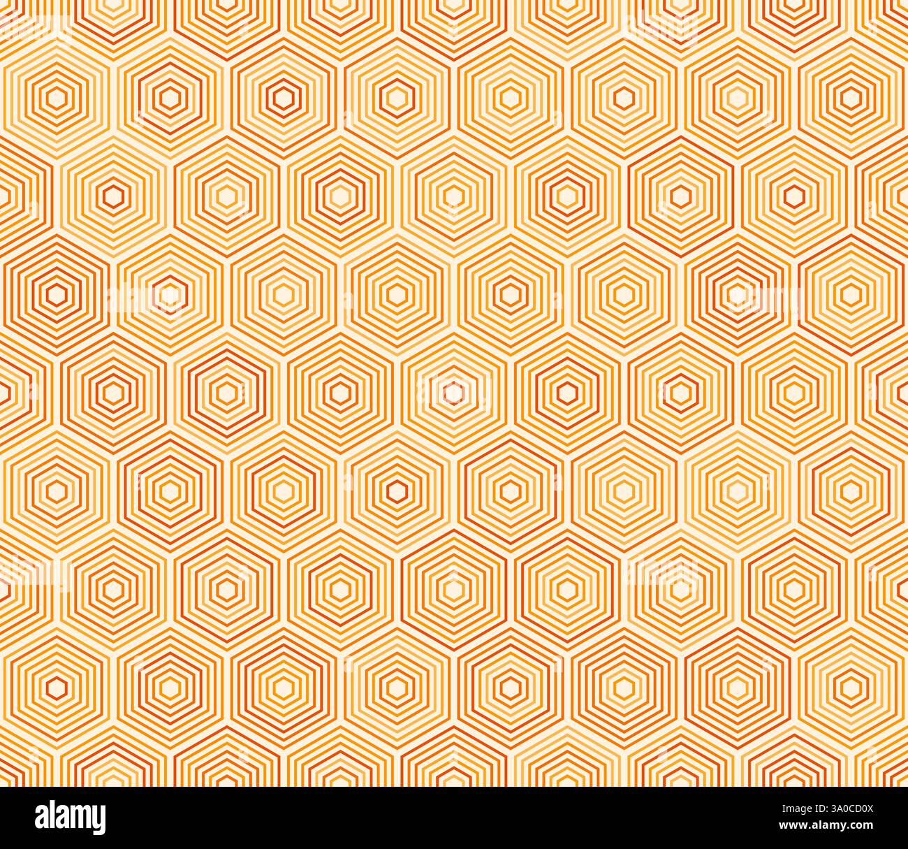 Vector seamless pattern. Stacked hexagons mosaic pattern. Orange color tones. Hexagonal cells ...
