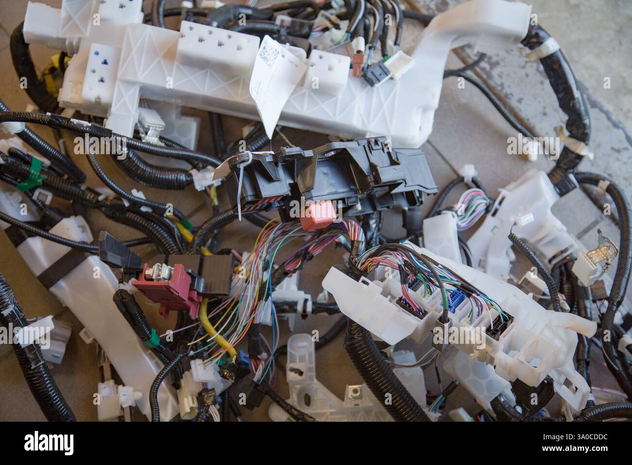 Wires, connectors, modules, and connections from a new car wiring ...