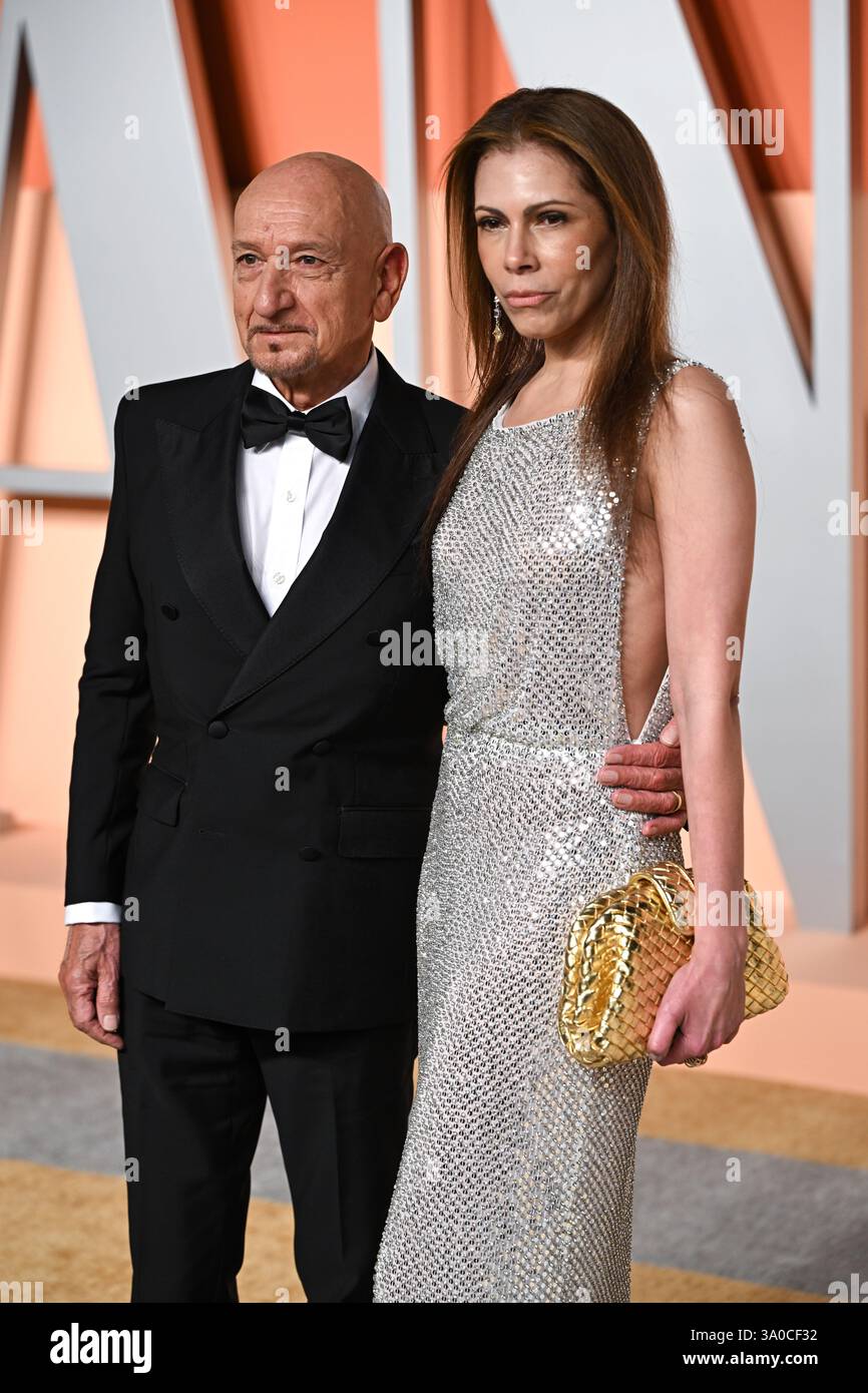 Los Angeles, USA. March 2nd, 2025. Sir Ben Kingsley and Alison Sutcliffe arriving at the Vanity ...
