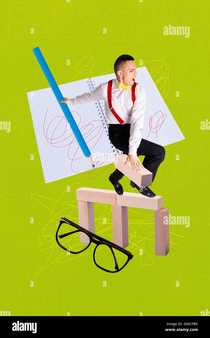 Art image vertical photo collage of happy businessman dance wooden ...