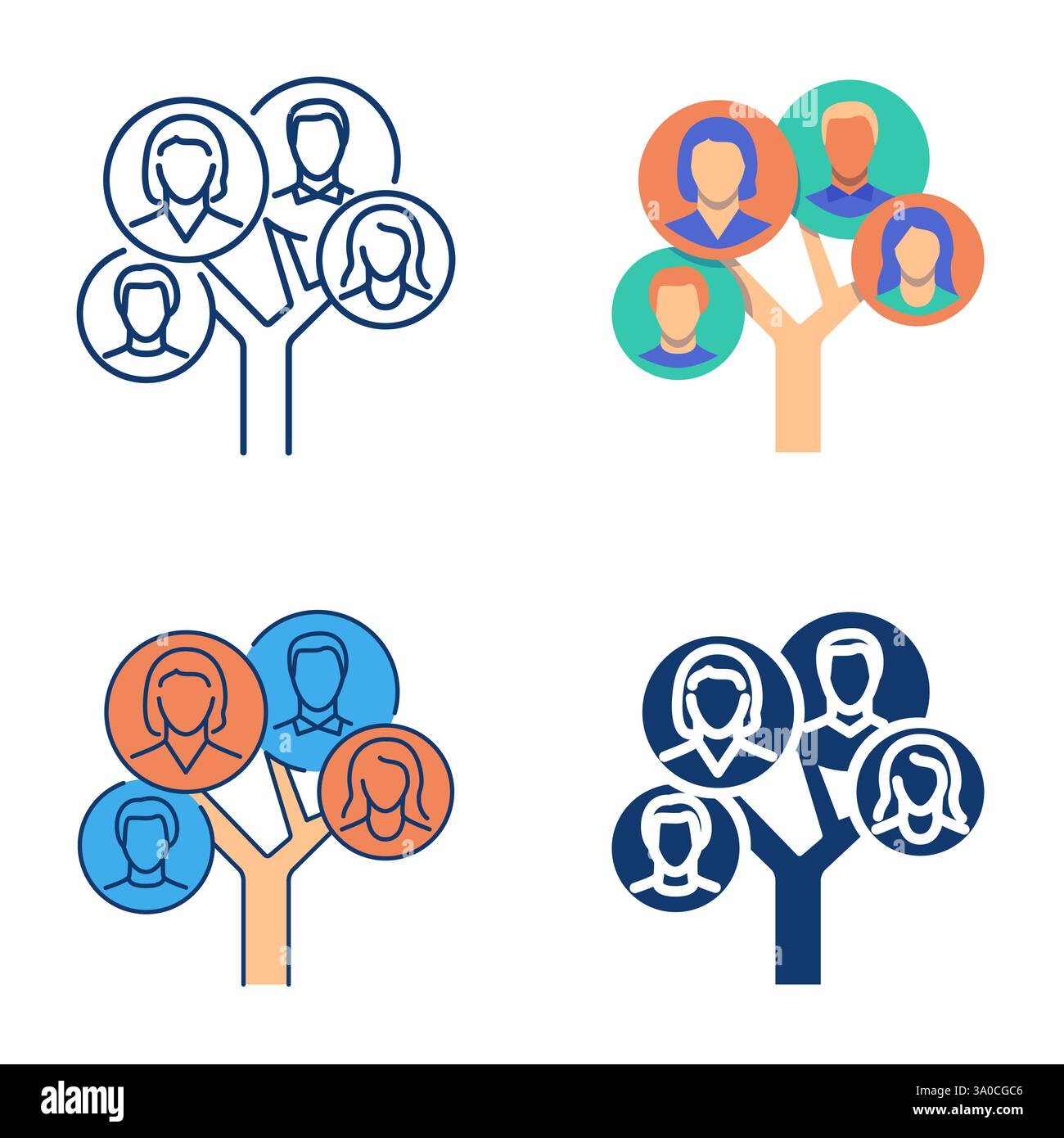 Genealogical family tree icon set. Ancestors and generations. Vector ...