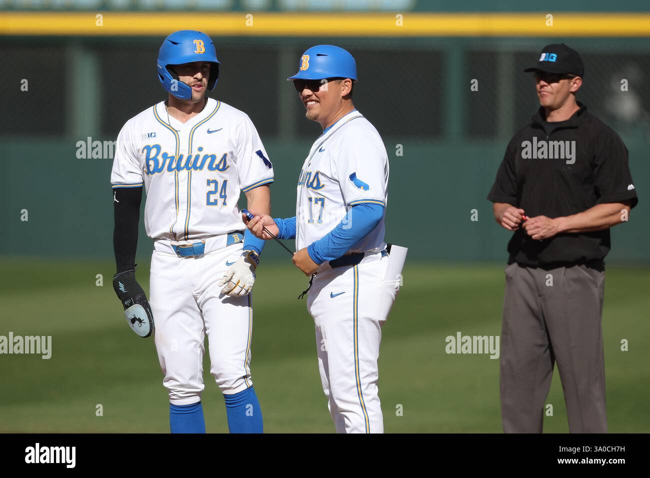 March 2, 2025: UCLAâ€™s. AJ Salgado at first base during an NCAA baseball game against USC on ...