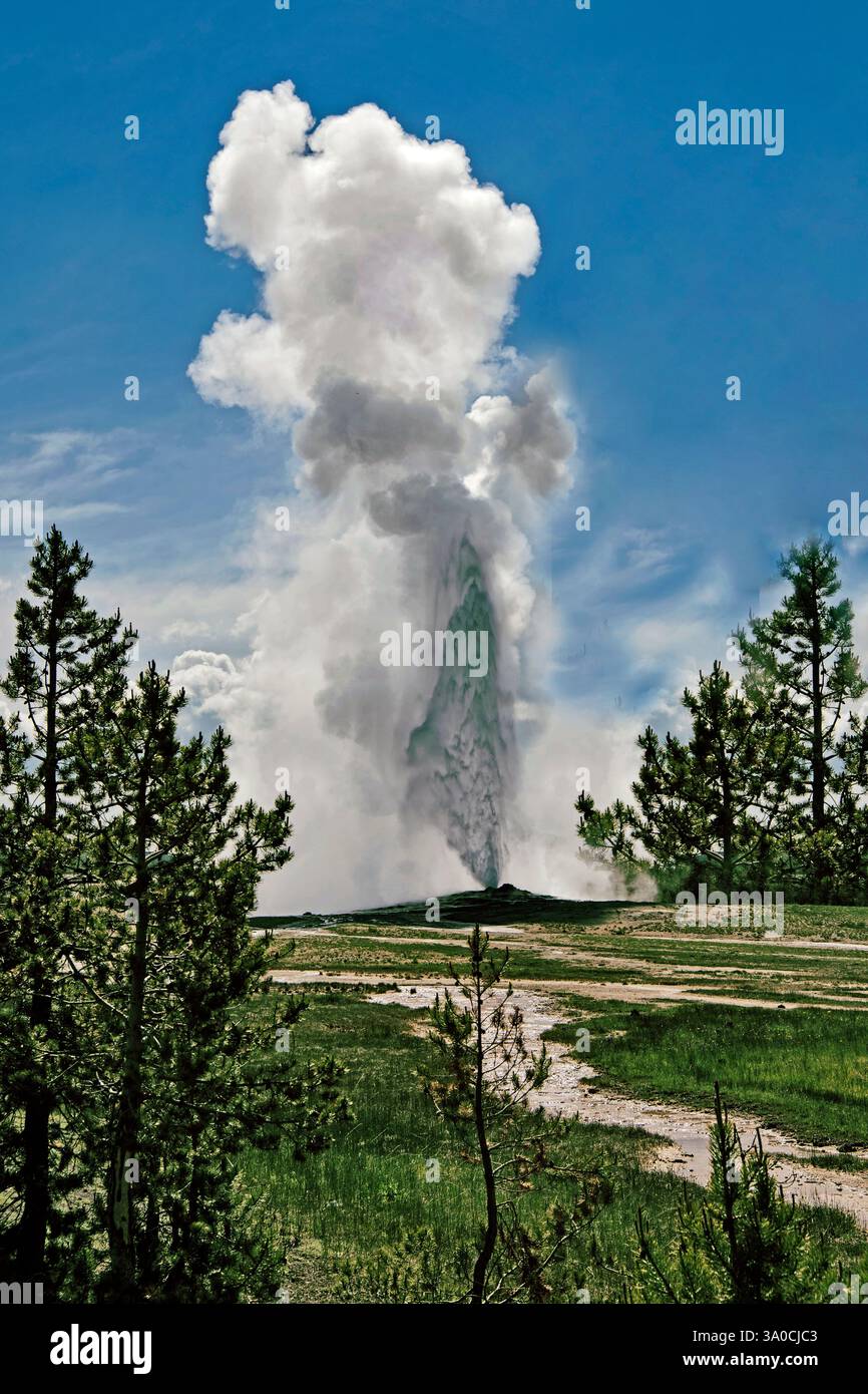 Old Faithful Geyser, famous geyser throughout the world.; Yellowstone ...