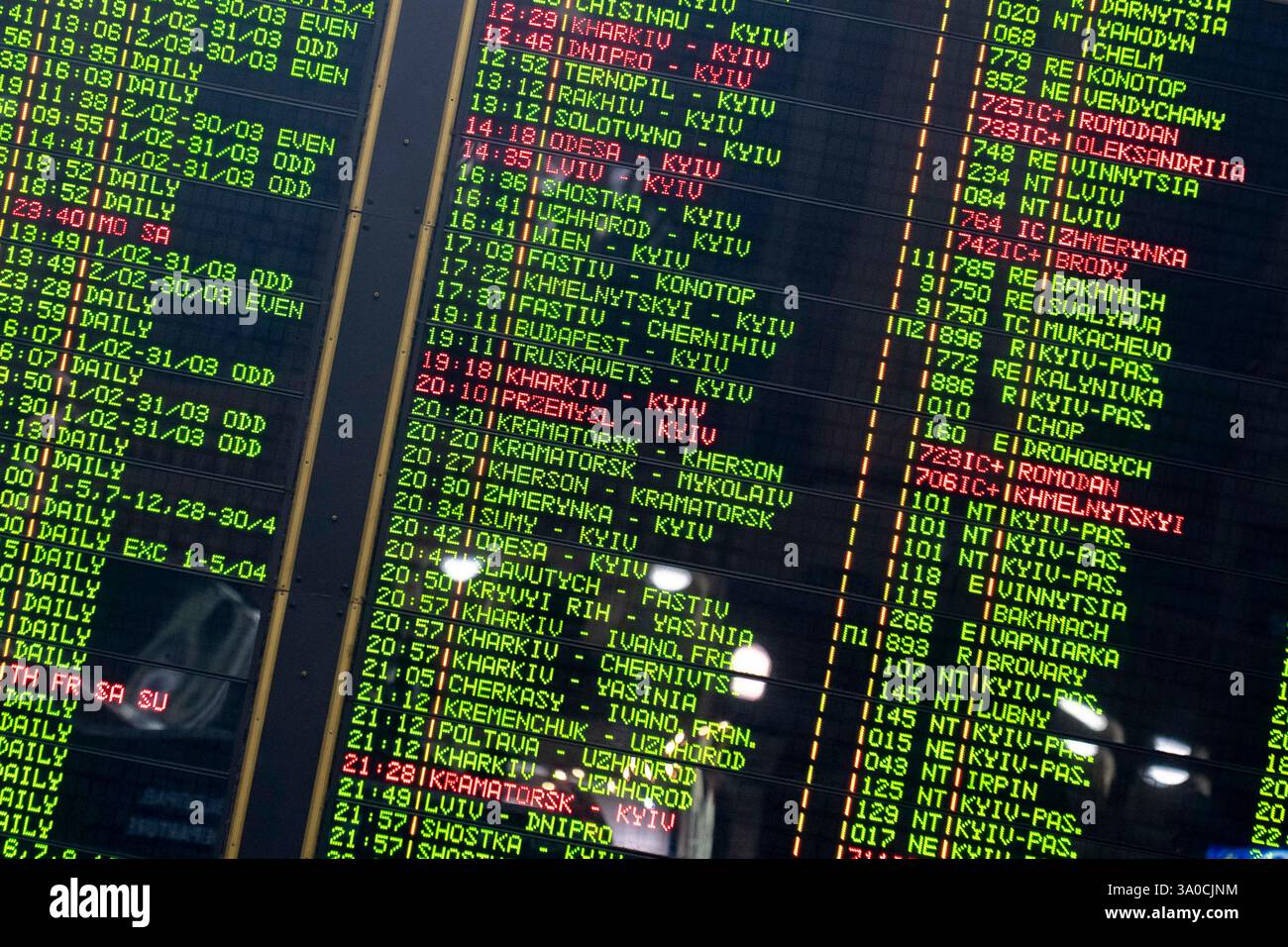 Information display showing all daily train arrivals into Kyiv’s main ...