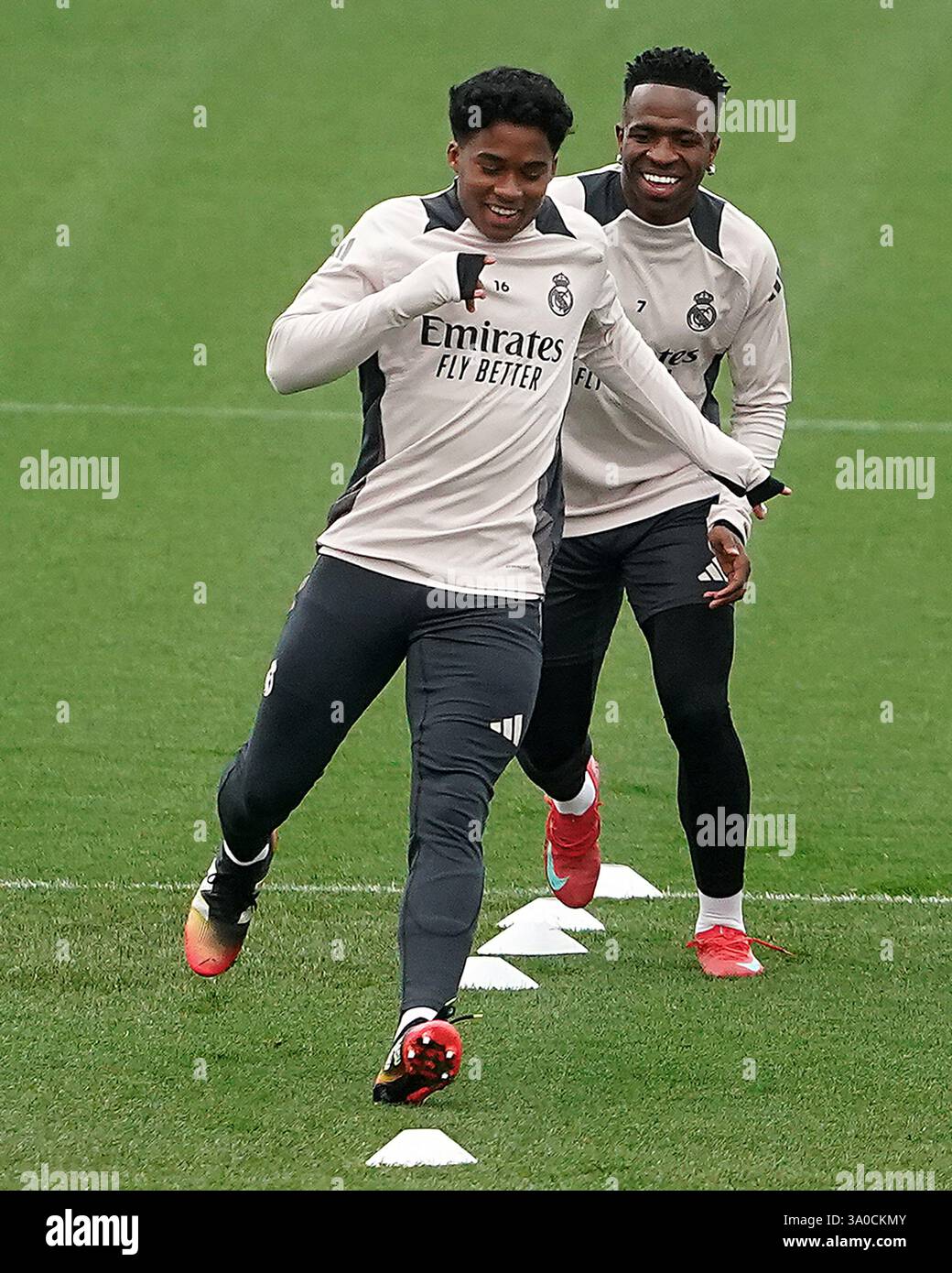 Madrid, Spain. 03rd Mar, 2025. Real Madrid CF's Endrick Felipe (l) and ...