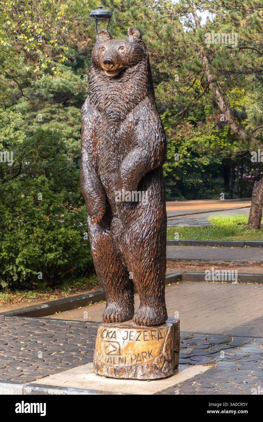 Plitvice Lakes National Park, Croatia. A bronze statue of a standing ...