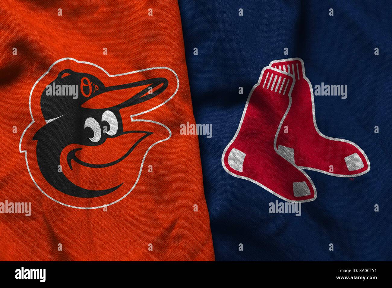 pringsewu, lampung; march 3, 2025; fabric texture showing flag with MLB ...