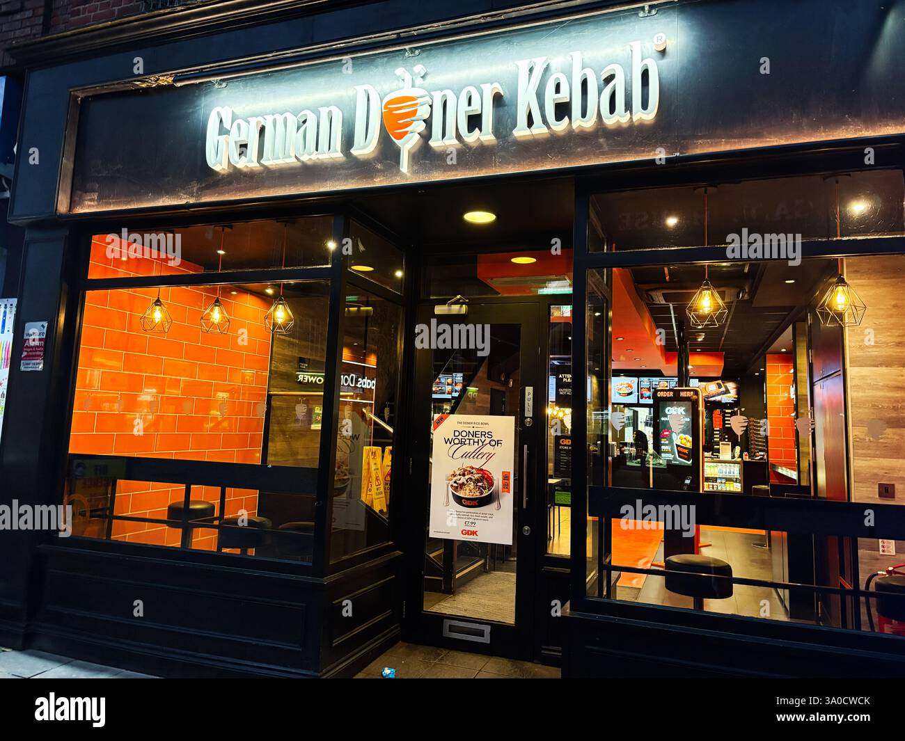 London, UK - March 02, 2025: Stylish street view of German Doner Kebab ...