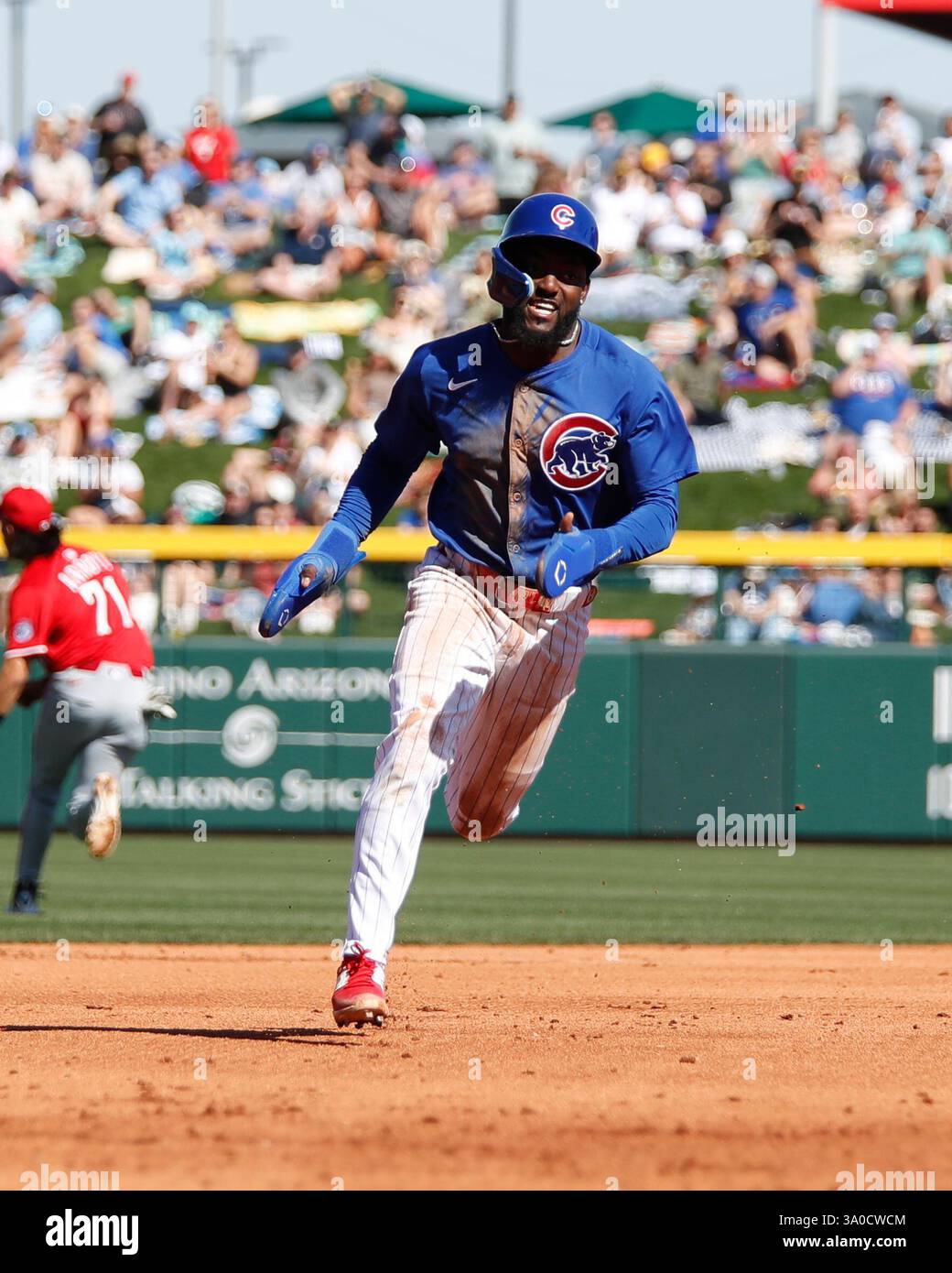 March 2, 2025: Chicago Cubs shortstop Vidal BrujÃ¡n (17) runs to third ...