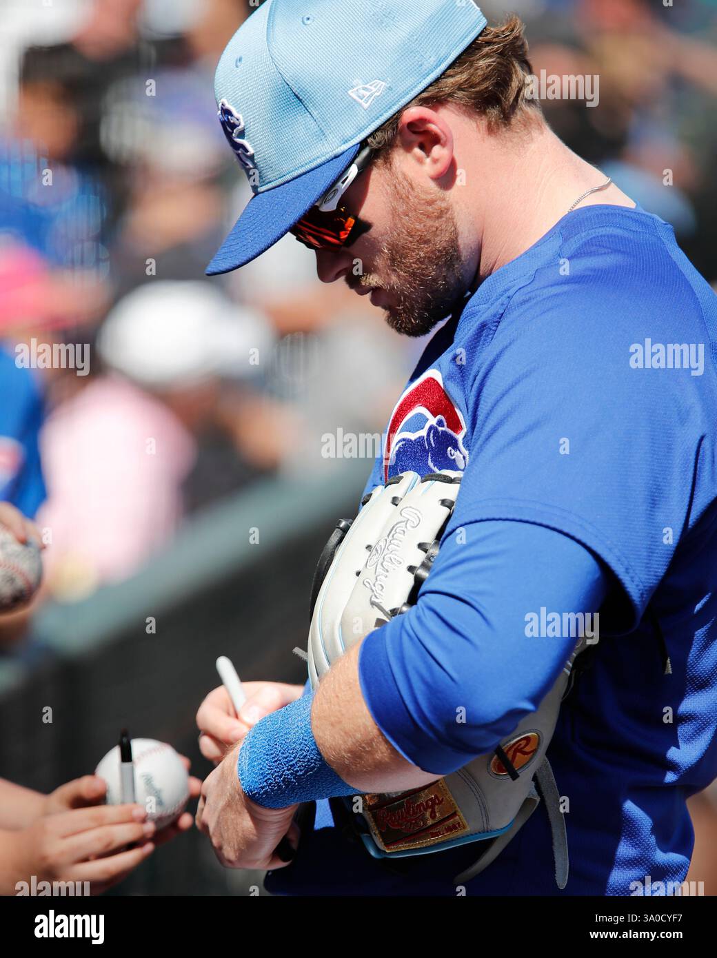 March 2, 2025: Chicago Cubs outfielder Ian Happ (8) takes time to ...