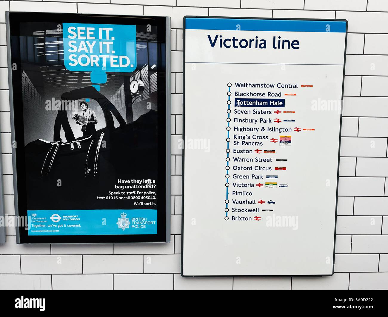 London, UK - March 02, 2025: Close-up of Victoria Line map and safety ...