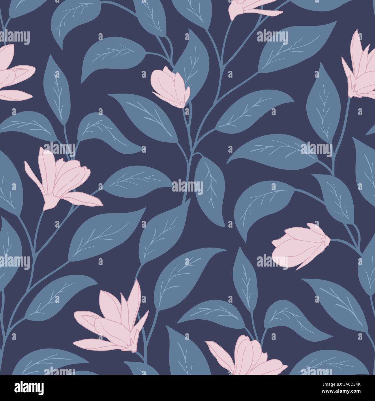 seamless vector pattern with elegant trailing leafy branches and pink flowers textile fabric ...