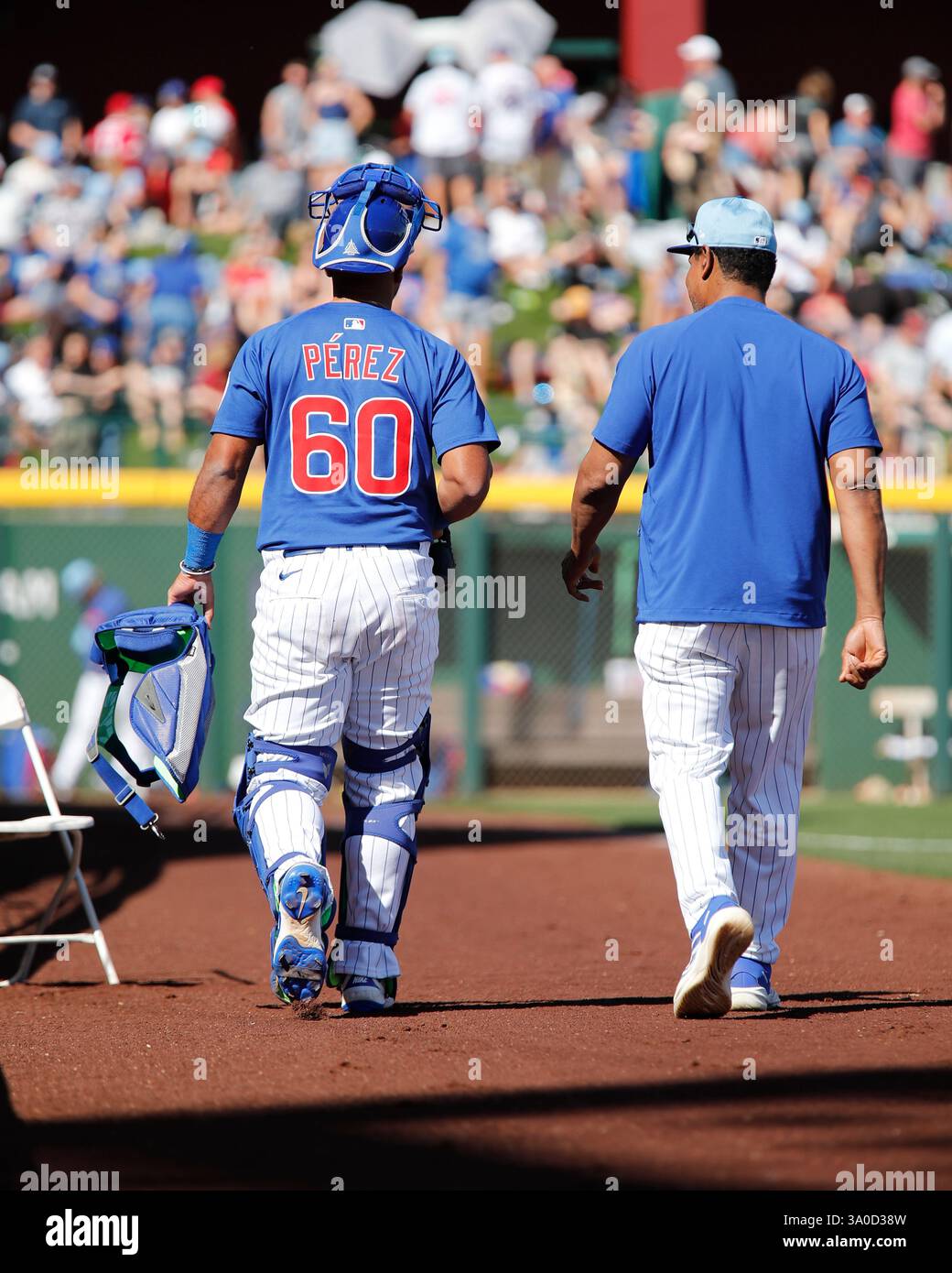 March 2, 2025: Sammy Sosa walks with Chicago Cubs catcher in the cactus ...