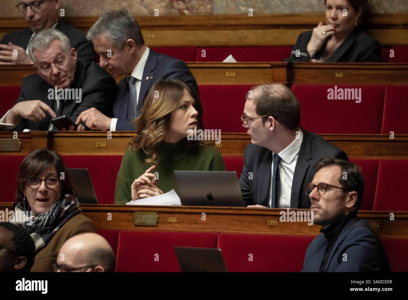 Maud Bregeon and Pierre Cazeneuve during a session focused on Ukraine ...