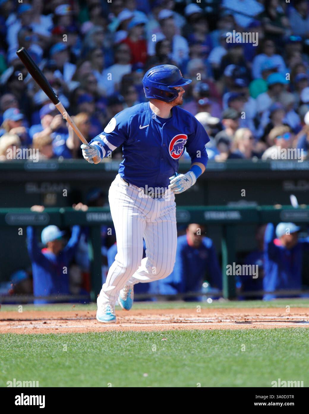 March 2, 2025: Chicago Cubs outfielder Ian Happ (8) hits a double at ...