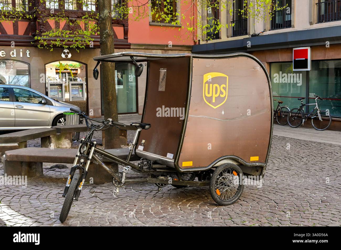 Strasbourg, France - 11 April 2022: Tricycle delivery cart used by UPS ...