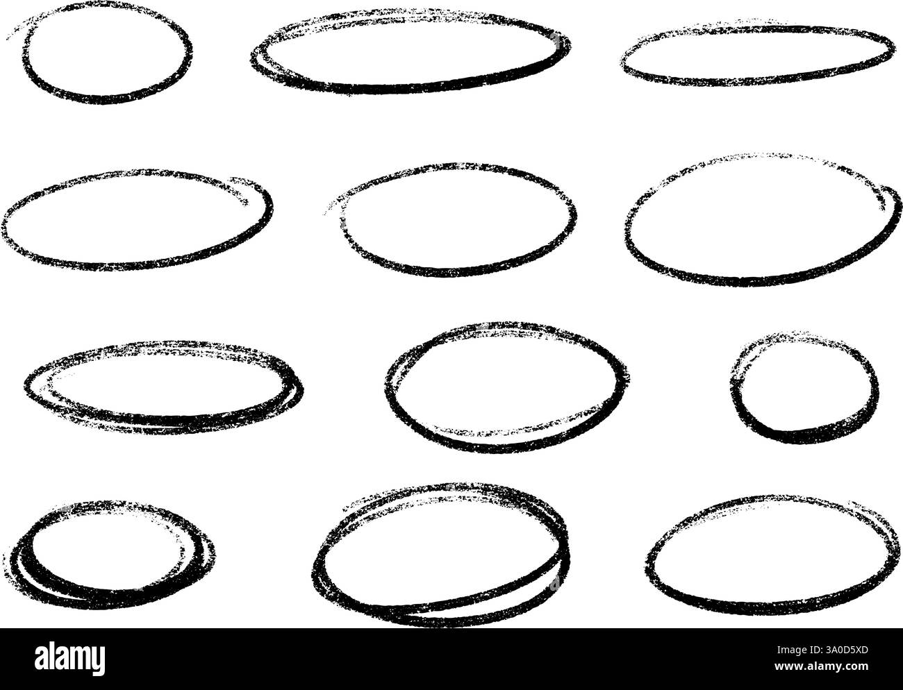 Crayon highlight set of black oval frames with distressed texture Stock ...