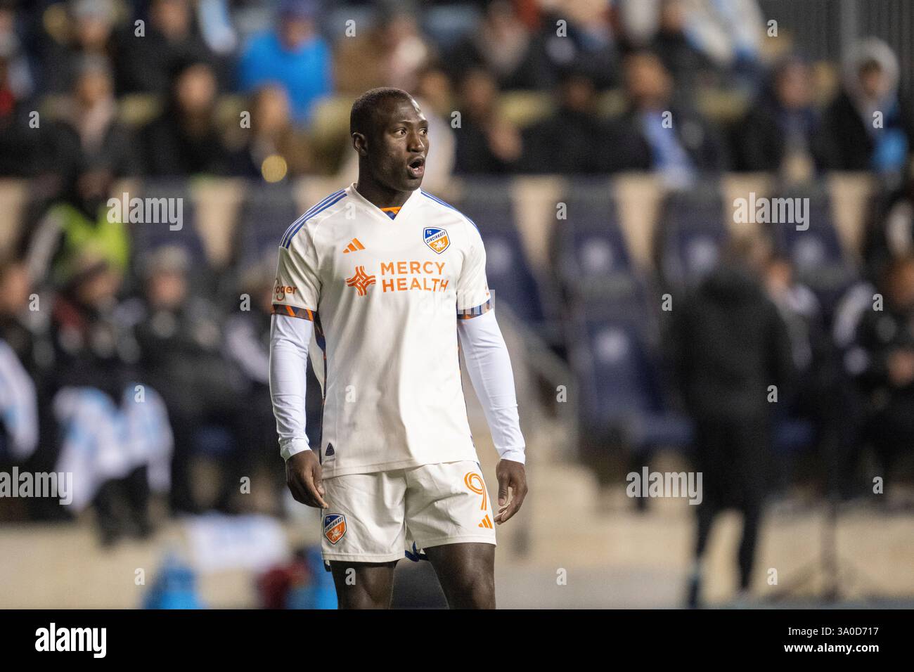 CHESTER, PA - MARCH 01: FC Cincinnati forward Kévin Denkey #9 waits for ...
