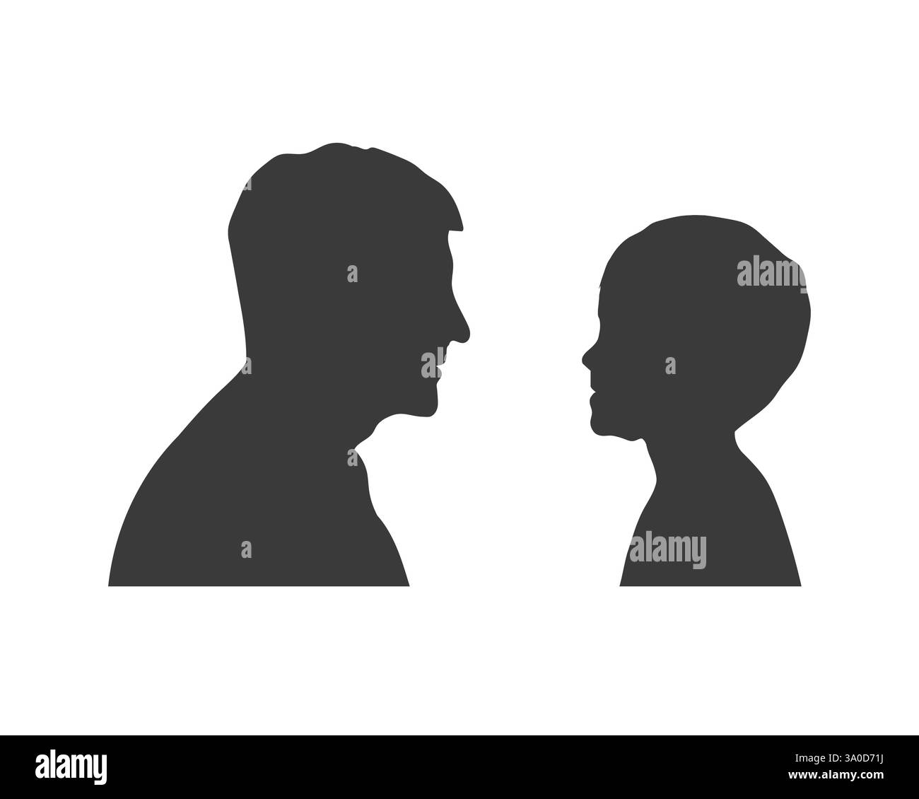 Silhouette side view portrait of senior man and child talking to each ...