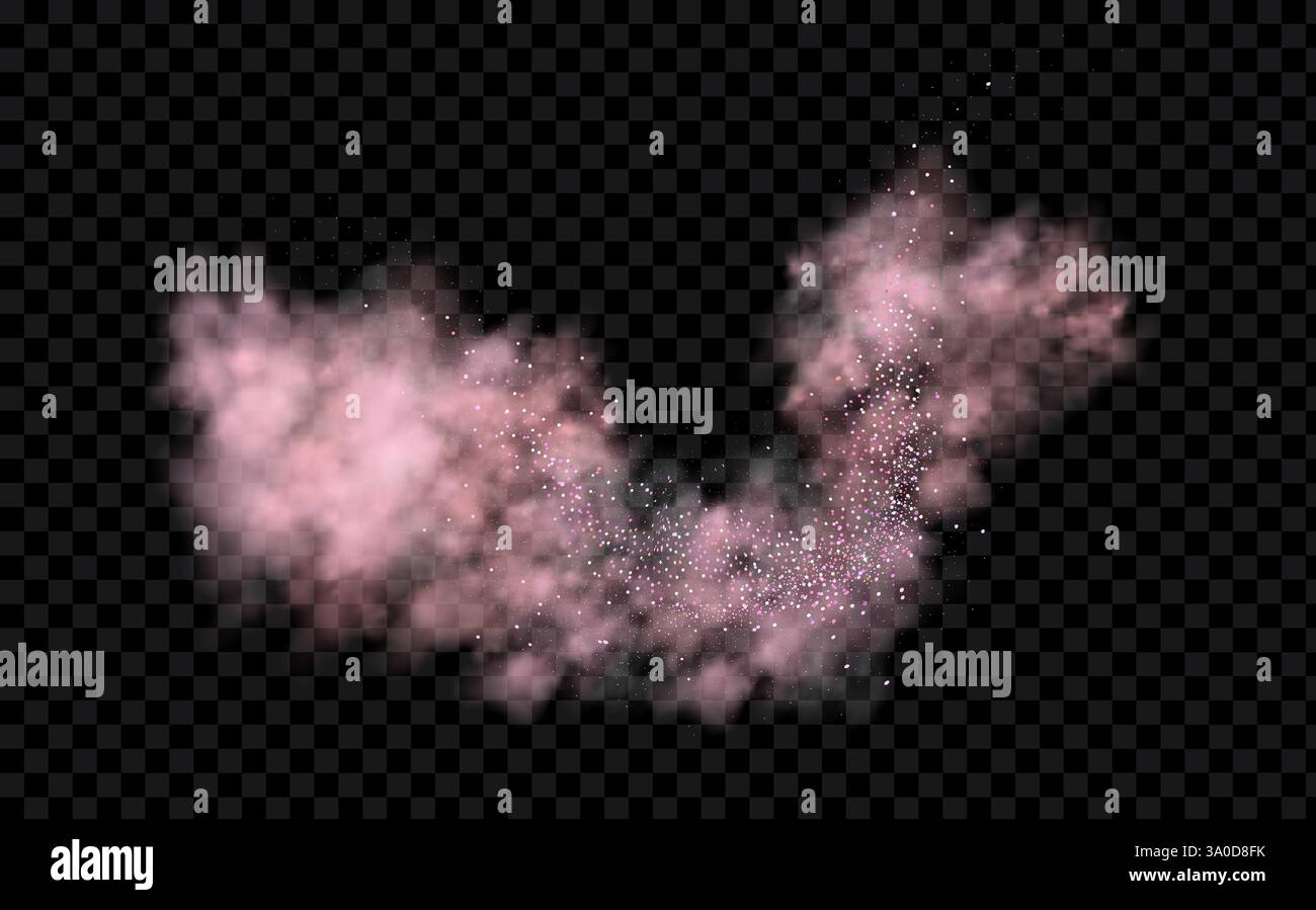 Magical motion, sparkling lines on a black background.Pink powder dust ...