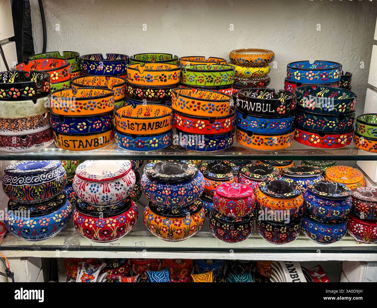Vivid and detailed ceramic bowls with intricate patterns arranged on ...