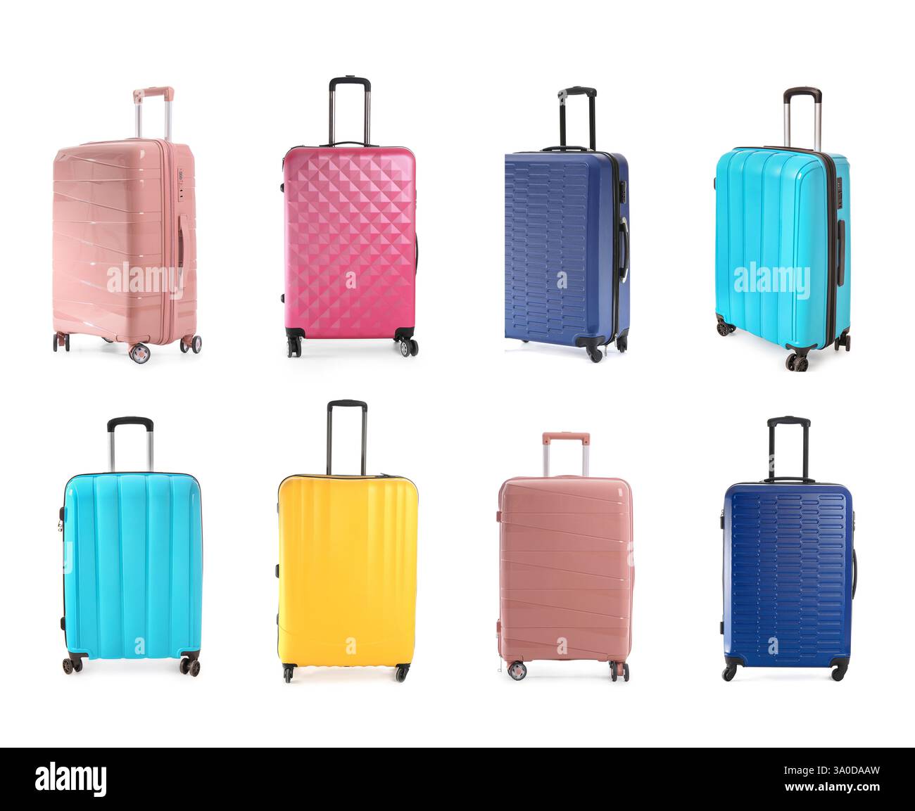 Set of many suitcases on white background. Travel concept Stock Photo ...