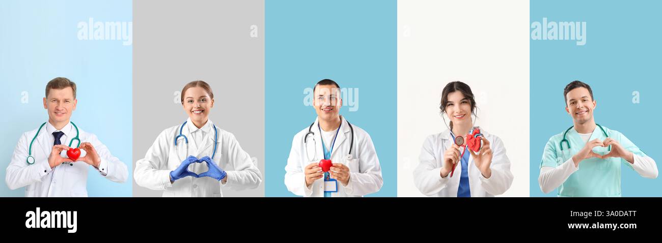 Set of cardiologists on color background Stock Photo - Alamy