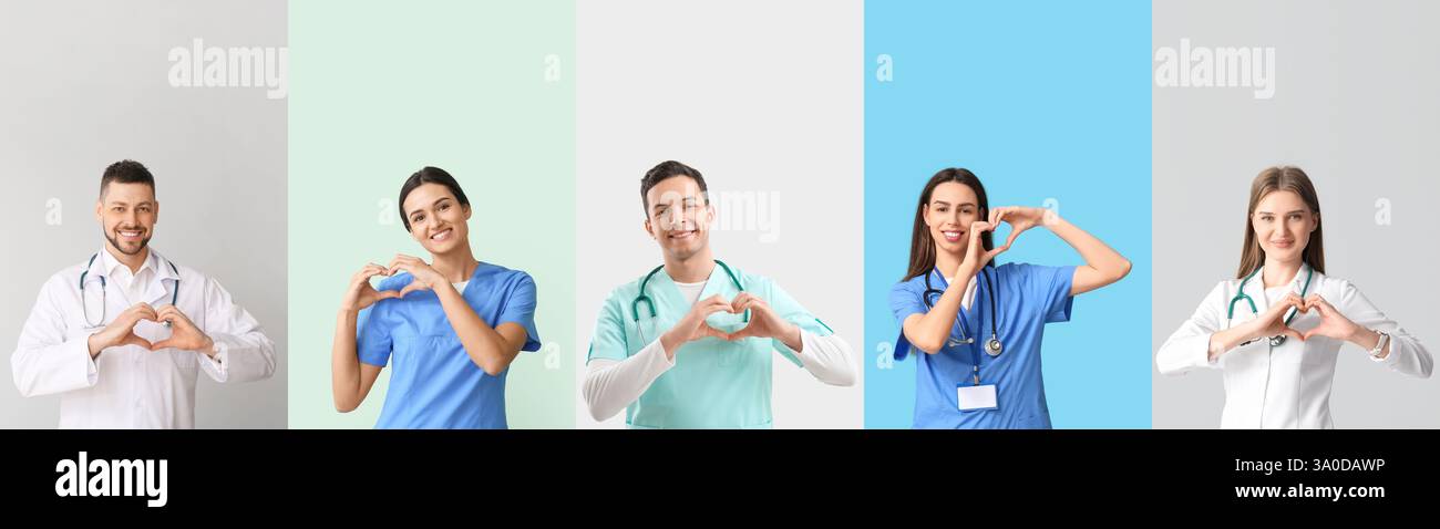 Set of cardiologists on color background Stock Photo - Alamy