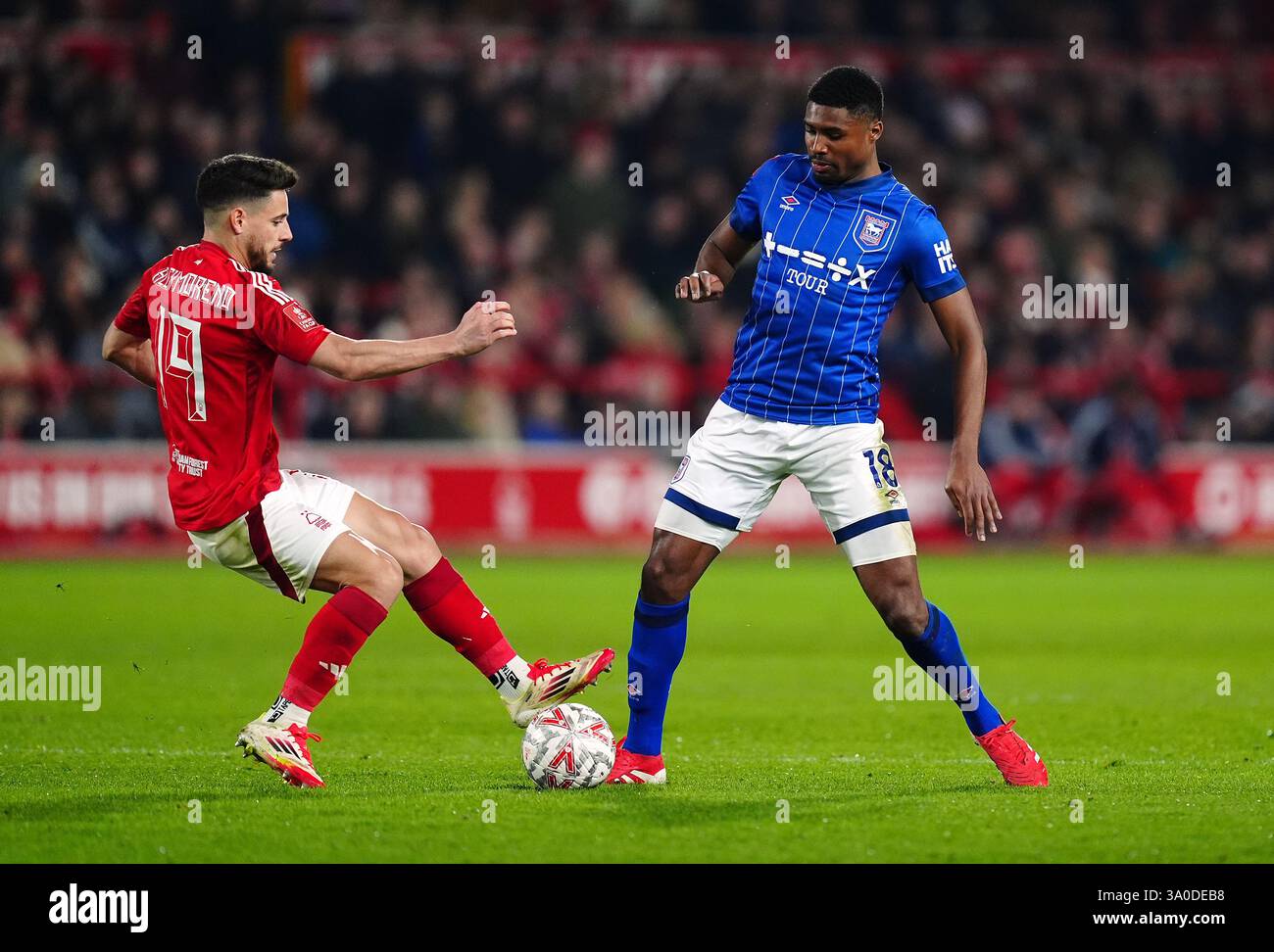 Nottingham Forest's Alex Moreno and Ipswich Town's Ben Johnson (right ...