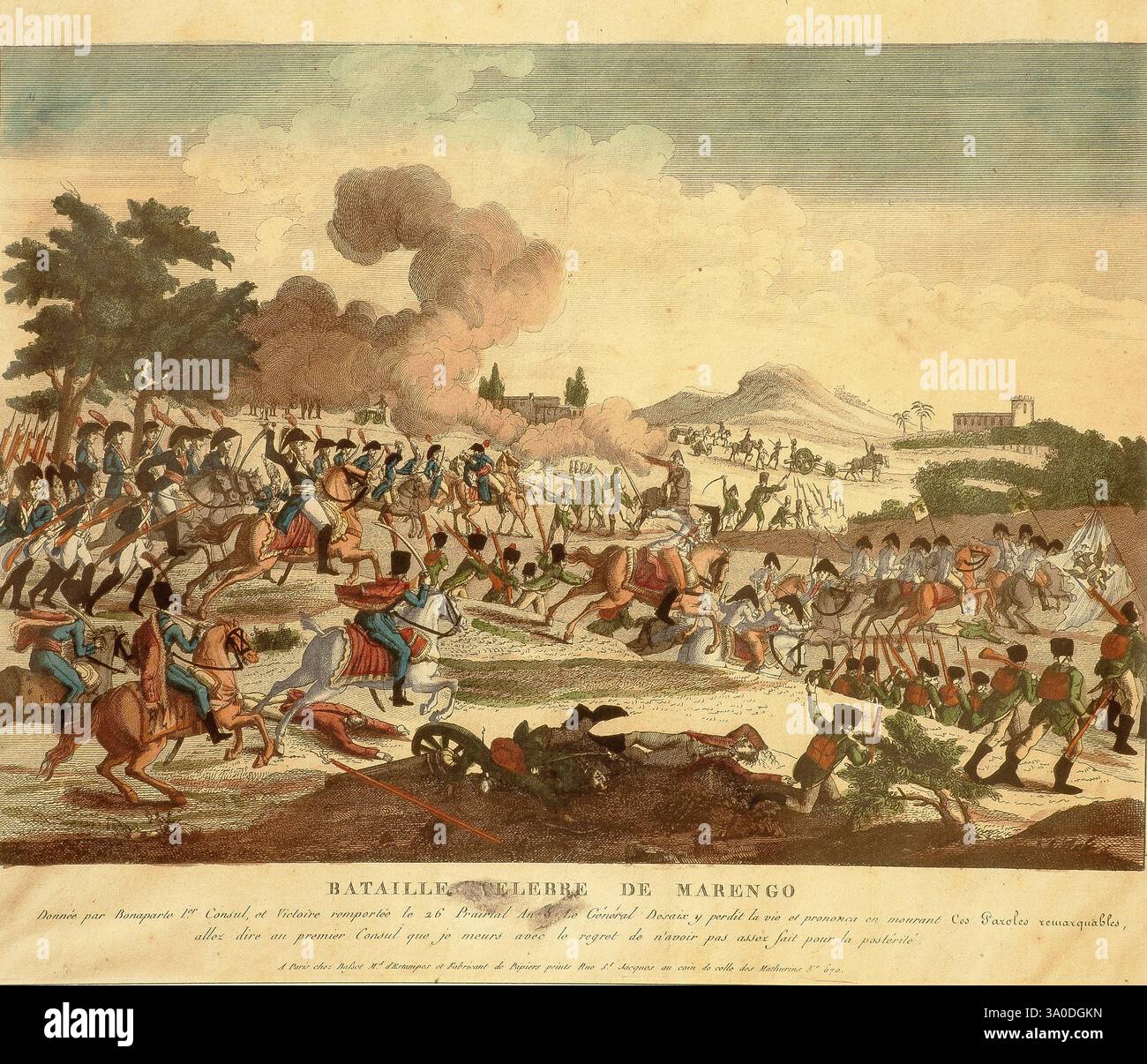 Piedmont antique print depicting the Marengo battle of Marengo at the ...