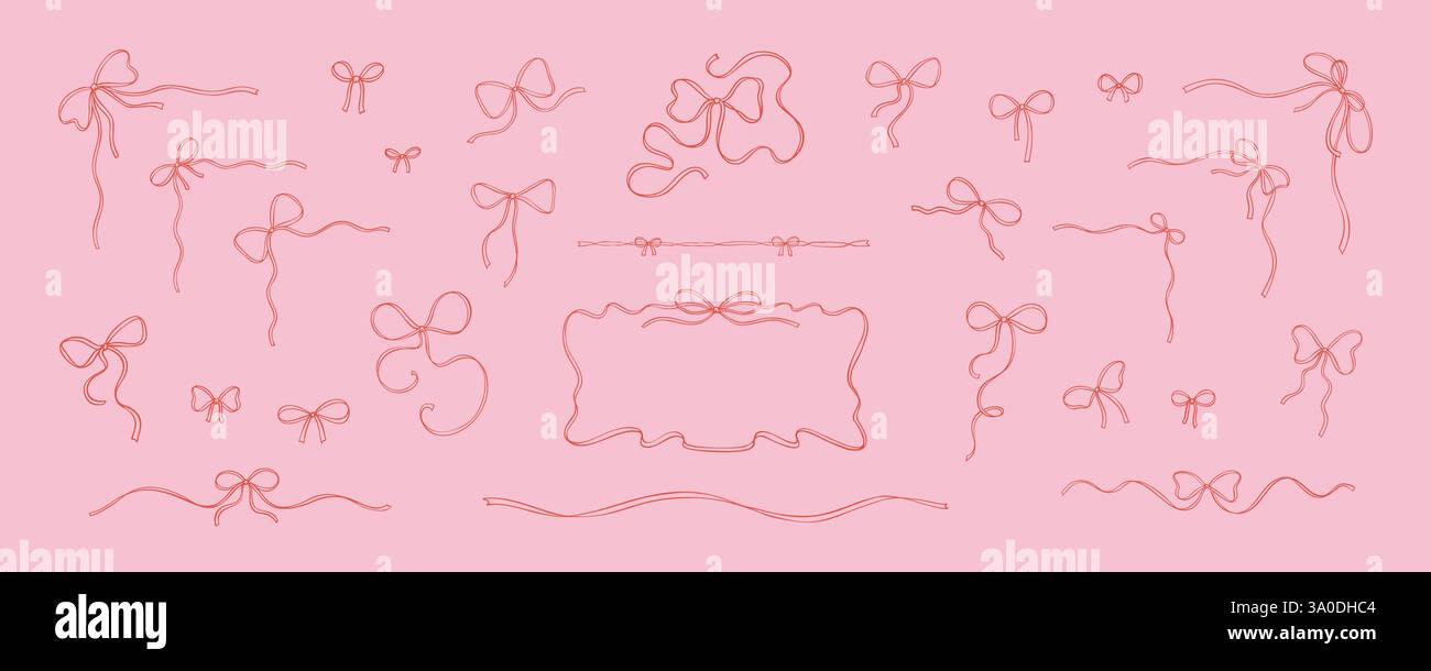 Set of whimsical bowknots, rectangle wavy ribbon frame, filigree tape ...