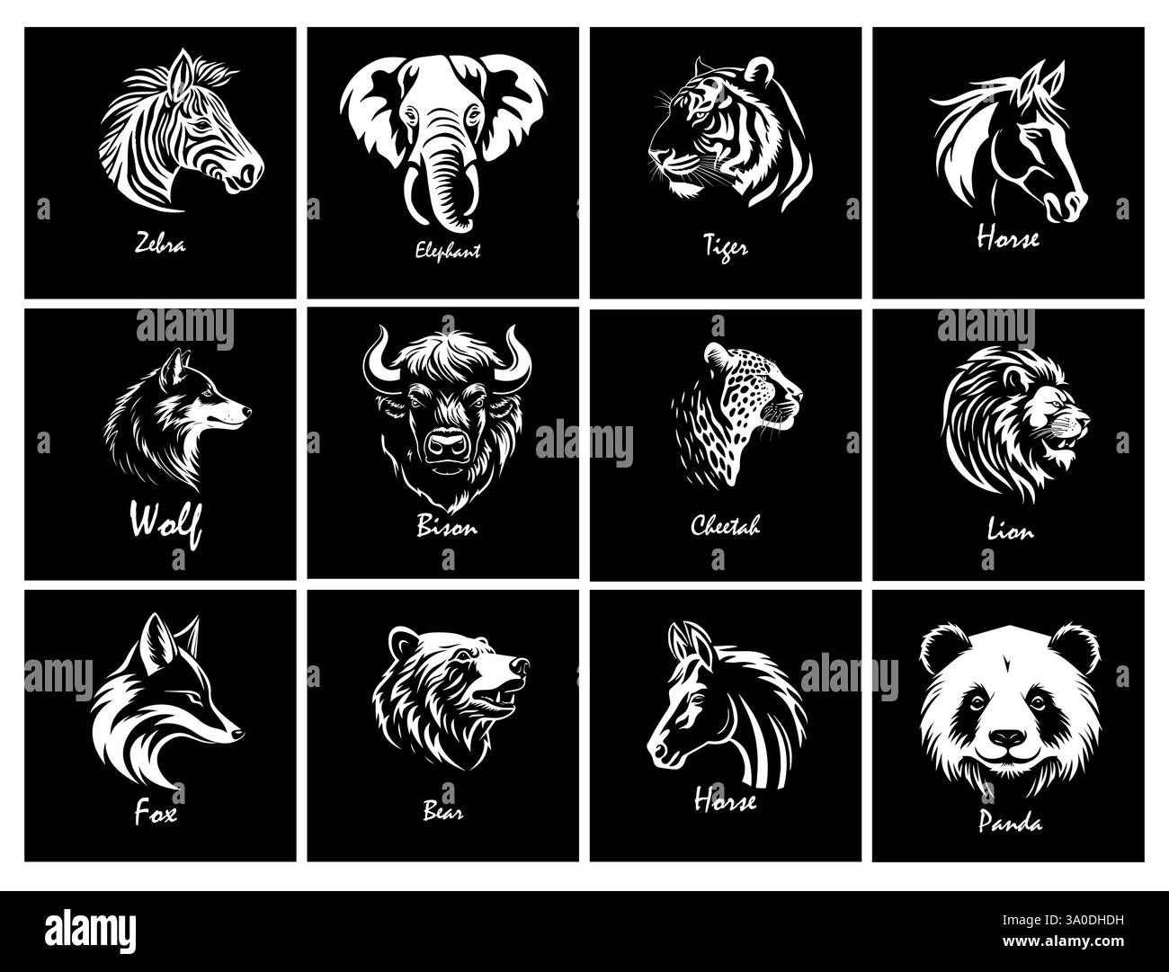 Set of animal logos. hand drawing. Not AI, Vector illustration Stock ...