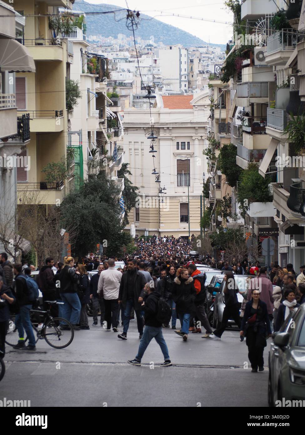 Athens, Greece - February 28, 2025: Aerial view of a crowded narrow ...