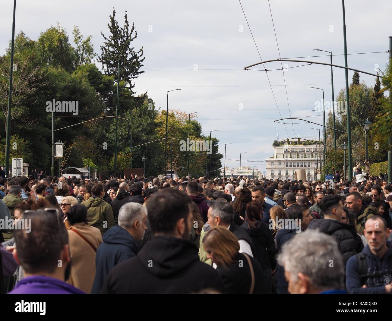 Athens, Greece - February 28, 2025: Large crowd of people gathered to ...
