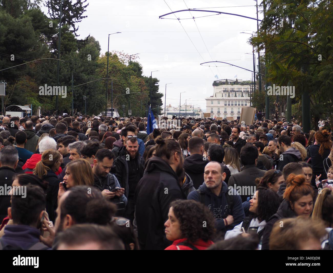 Athens, Greece - February 28, 2025: Large crowd protesting about Tempi ...