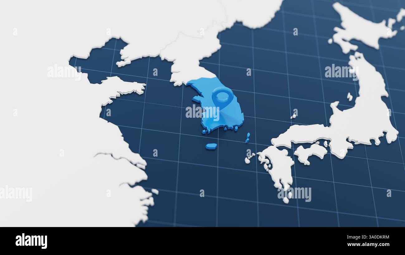 Blue South Korea 3d map with pointer pin surrounded with other ...