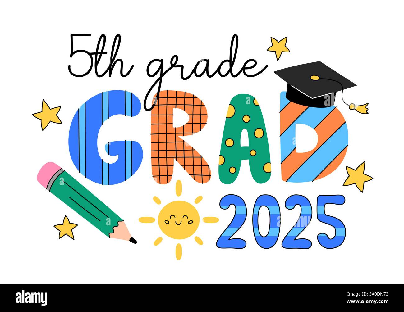 5th grade grad 2025. Elementary school graduate vector illustration ...